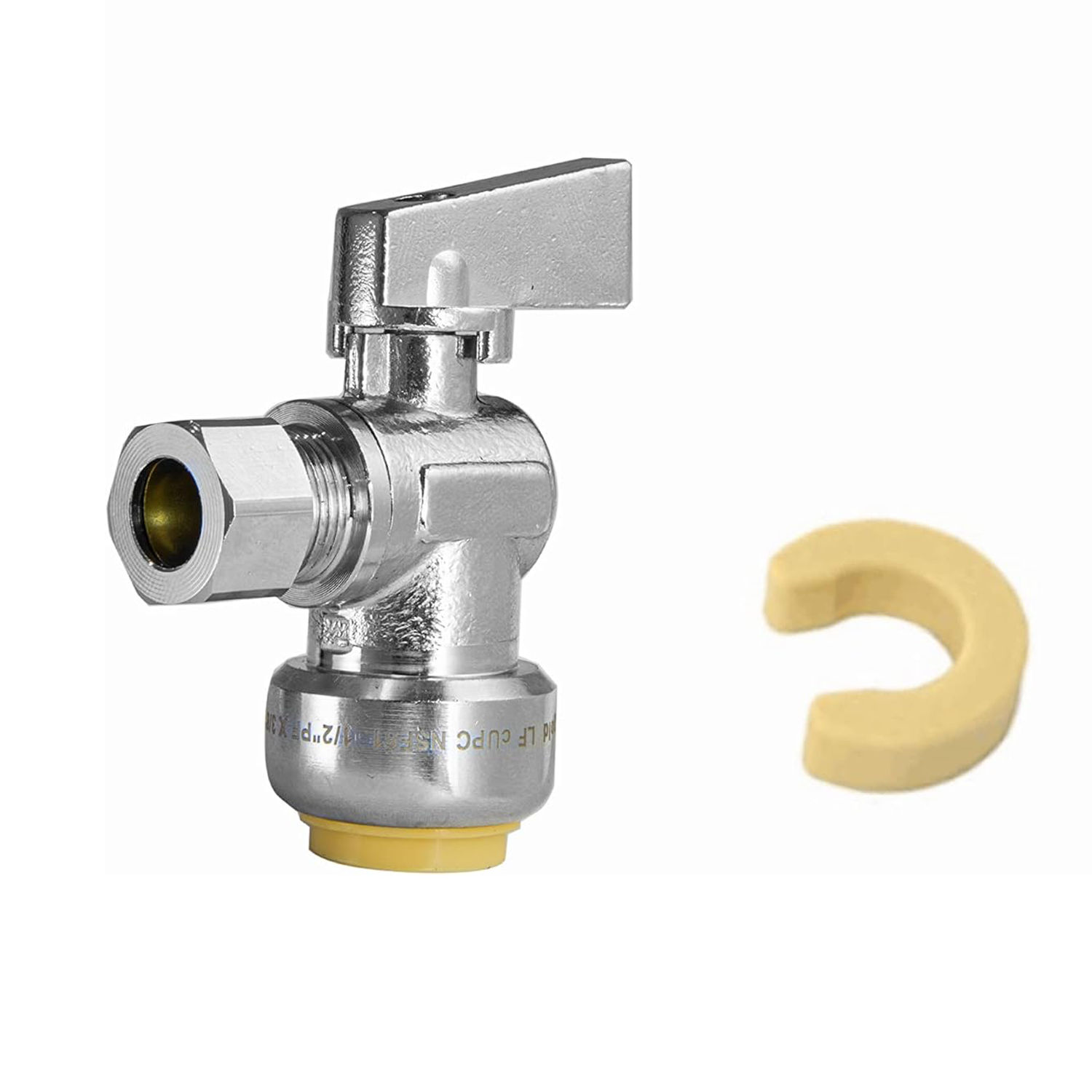 1/2" Push Connect x 3/8" OD Compr. Unigold Push Fit Angle Stop Valve, 1 ...