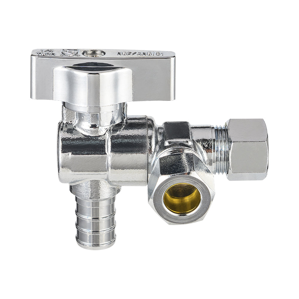 1/2" PEX Crimp x 3/8" ODx 3/8" OD Compr. Split Angle Stop Valve ...