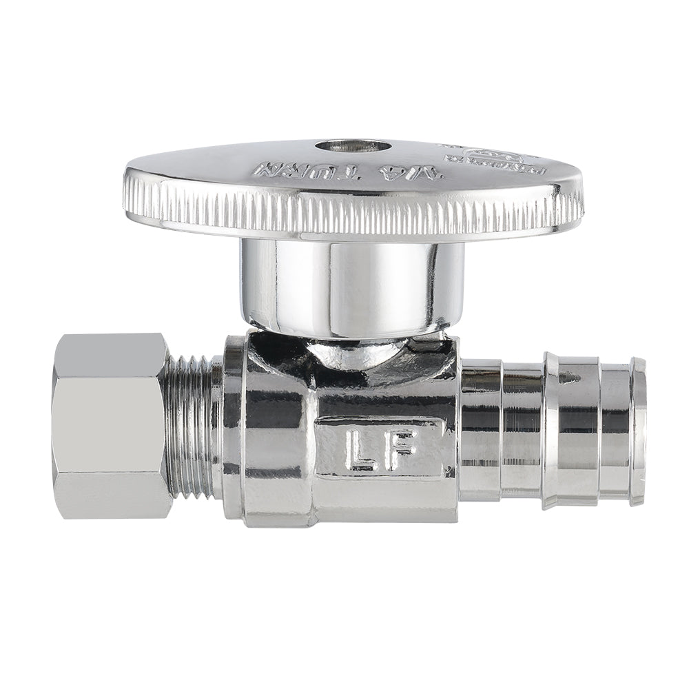 1/2" PEX Expansion x 3/8" OD Compr. Straight Stop Valve, 1/4 Turn (Lead ...