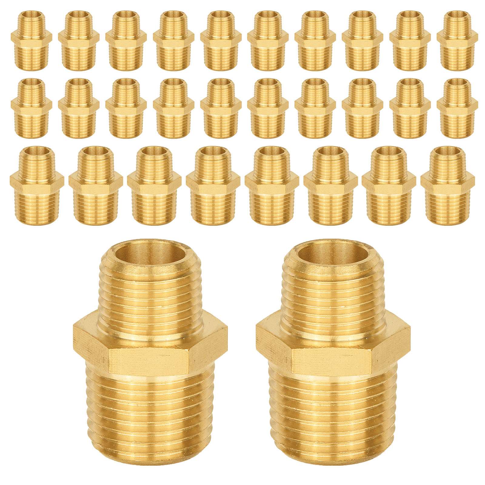 30 Pcs 1/2" X 1/4" Male NPT Brass Hex Connector