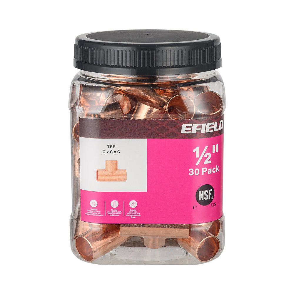 Pro 30 Pack 1/2" x 1/2" x 1/2" Copper Tee