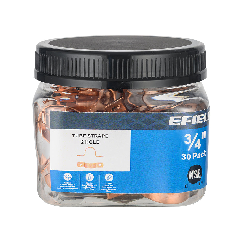 Pro 30 Pack 3/4" Copper Pipe Straps, Two Hole