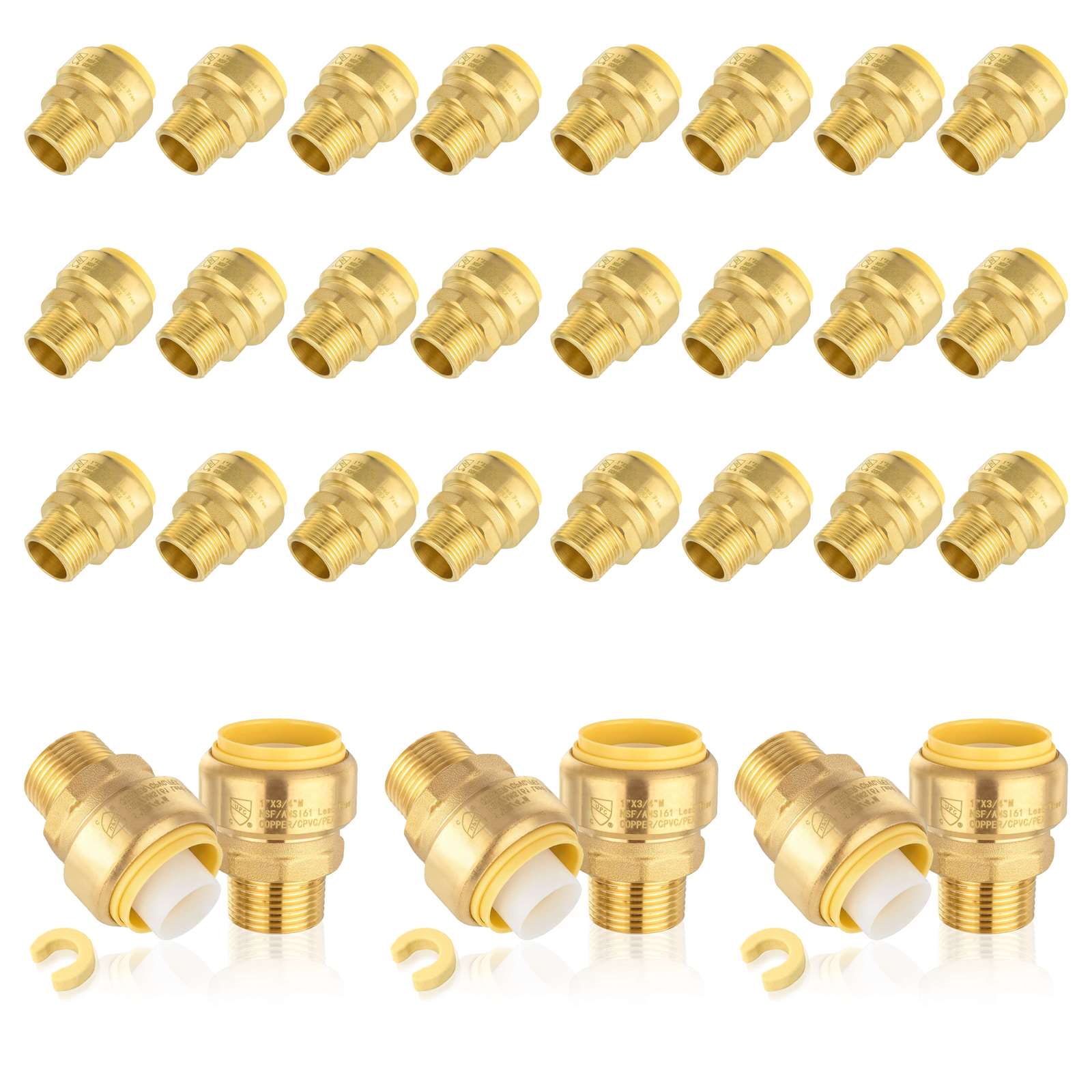 30 Pcs 1/2" x 3/4" M Push Fit Male Adapter