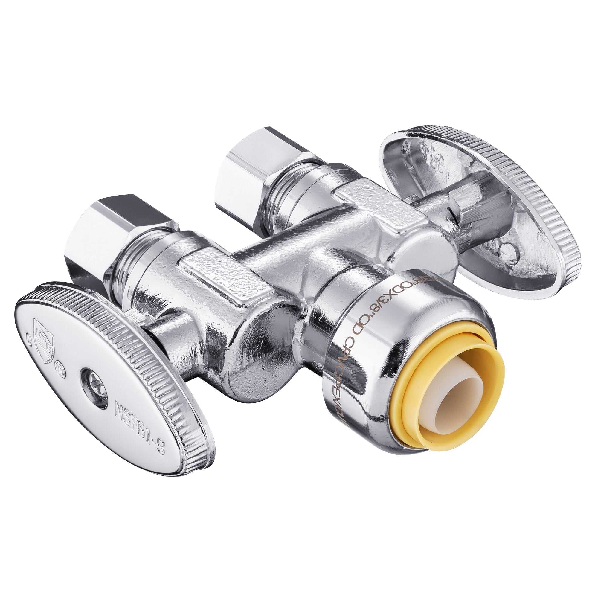 1/2" Push Connect x Dual 3/8" OD Compr. Compr. Straight Stop Valve, 1/4 ...
