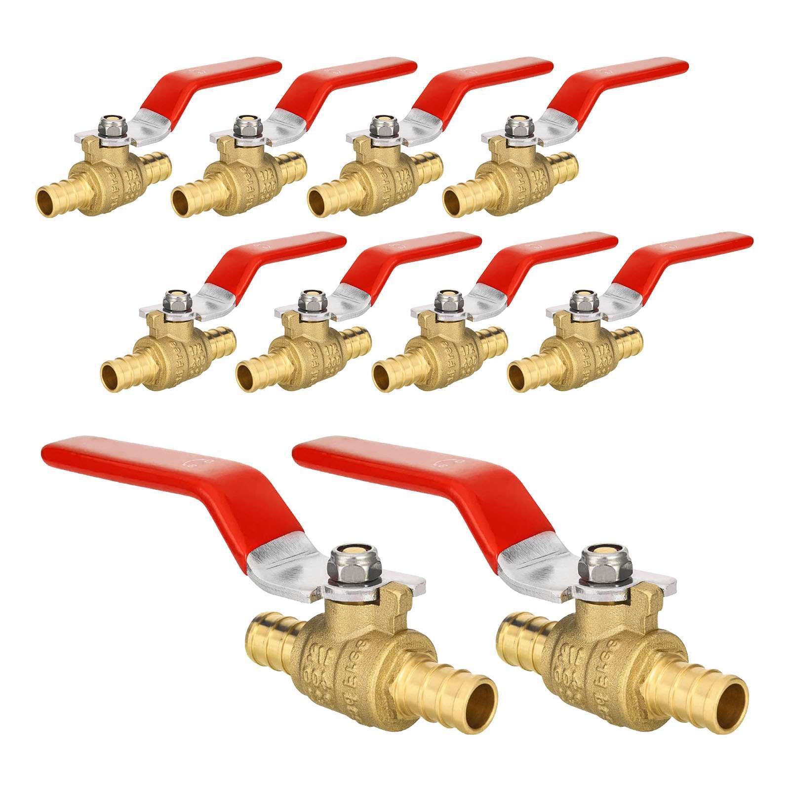 10 Pcs 1" PEX Crimp Ball Valve, Red (Lead Free)
