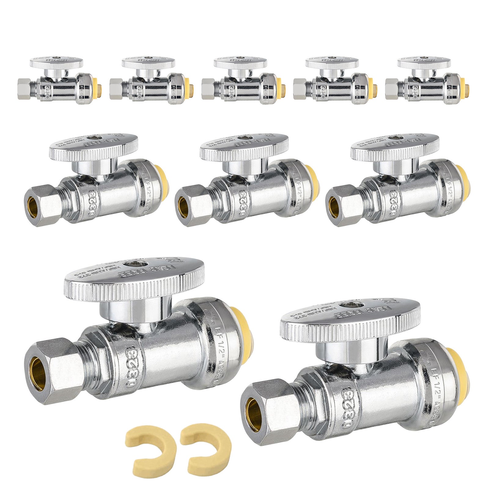 10 Pcs 1/2" Push Connect x 3/8" OD Push Fit Straight Stop Valve, 1/4 ...