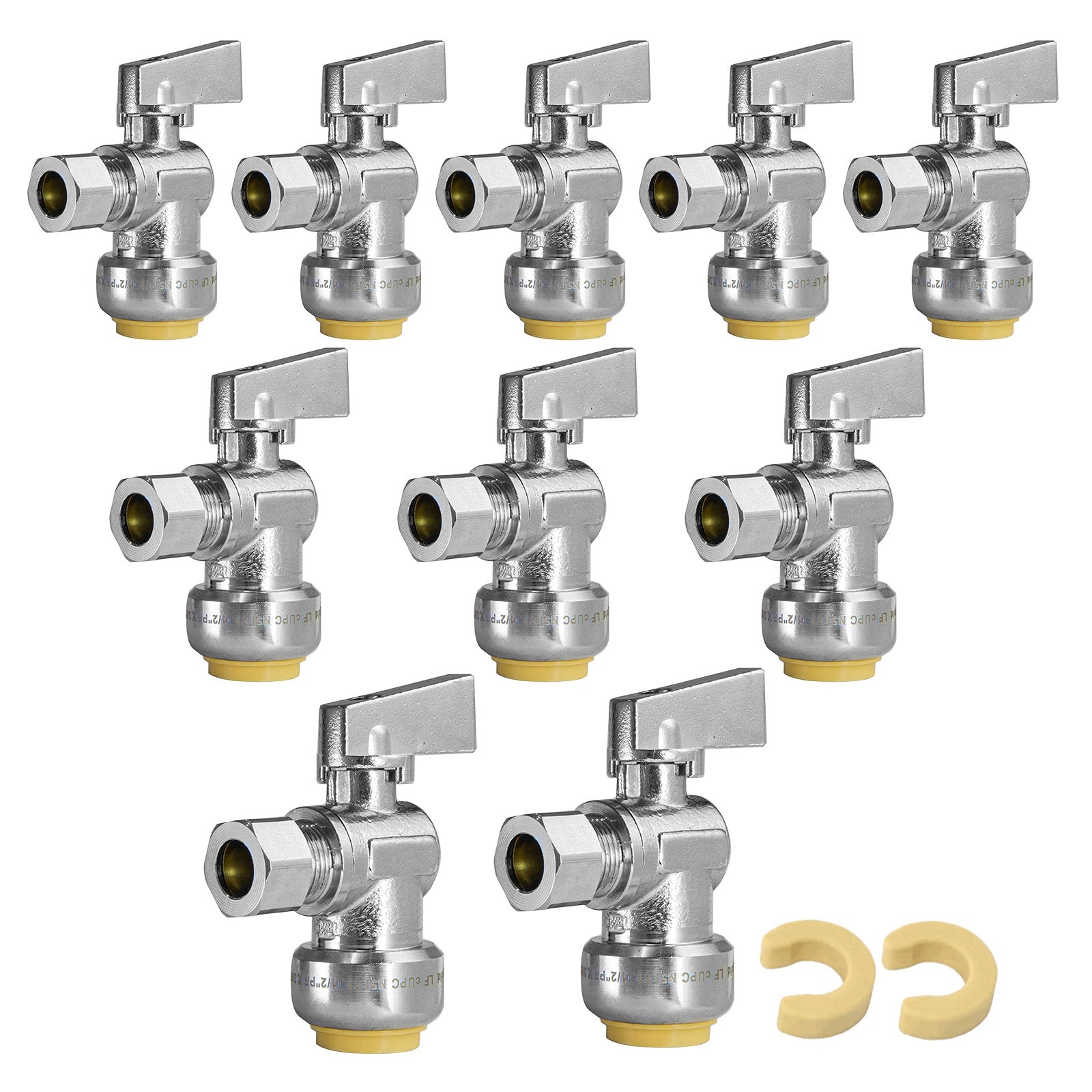 10 Pcs 1/2" Push Connect x 3/8" OD Compr. Unigold Push Fit Angle Stop ...